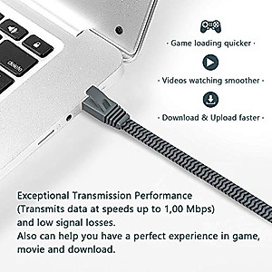 Larxavn Flat Cat 7 Ethernet Cable 15 ft, Nylon Braided Shielded Durable Flat Internet LAN Computer Patch Cord High Speed Cat7 RJ45 Solid Network Wire for Router, Modem, Xbox, PS4, Camera