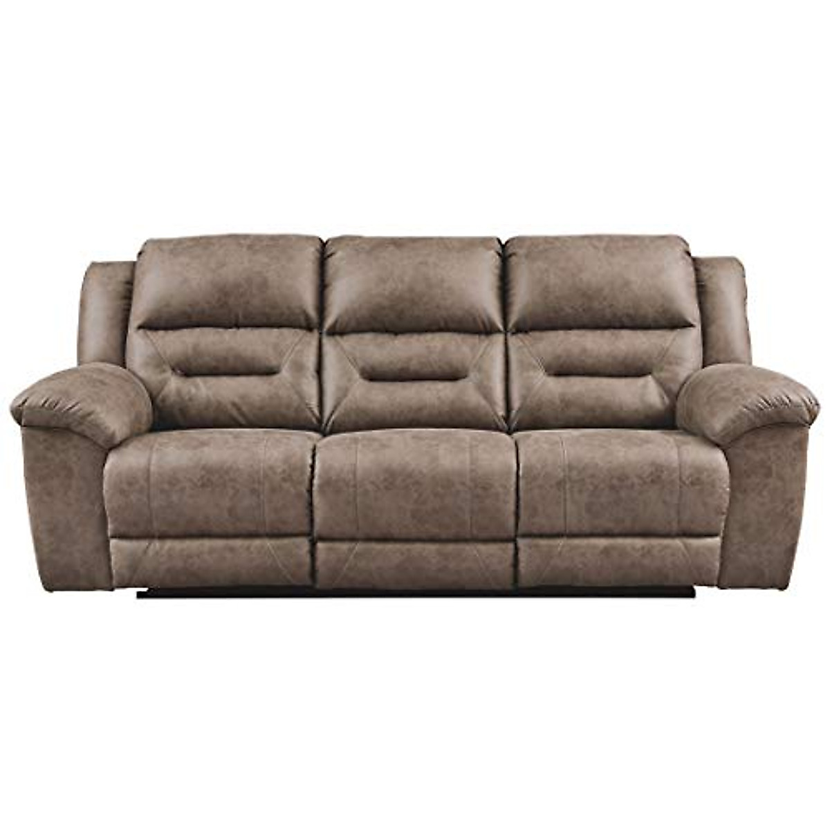 Signature Design by Ashley Stoneland Faux Leather Power Reclining Sofa, Light Brown