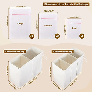 Greenstell Laundry Hamper with Lid, 125L Large Clothes Hamper with 3 Section & 2 Section Removable Liner Bags & 5 Mesh Laundry Bags, Handwoven Synthetic Rattan Divided Laundry Basket, Natural