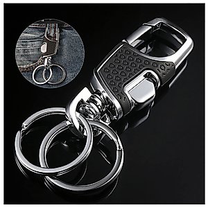 KIFIDAN Car Keychain Premium Keychain 2 Keyrings Chrome Plated Stainless Steel Heavy Duty Car Keychain Men and Women Heavy Car Keychain Keychain-Black