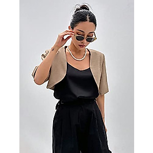 Verdusa Women's Open Front Half Sleeve Crop Blazer Short Jacket Bolero Mocha Brown S