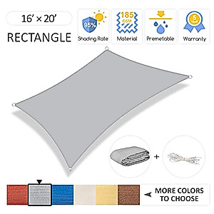Garden expert 16'x20' Sun Shade Sail Light Grey Rectangle Canopy Sail Shade for Patio Garden Outdoor Backyard
