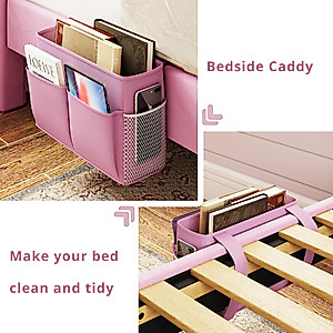 LIKIMIO Queen Size LED Bed Frame, Camas Queen with 58" Tall Tufted Headboard, Sturdy and Noiseless, No Box Spring Required, Pink