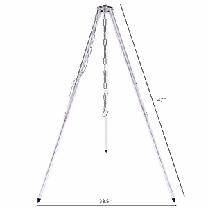 Camping Tripod Cooker 44 LB Load Folding Campfire Cooking Dutch Oven Tripod Grill Stand Open Fire Tripod Adjustable Grill Tripod Cooker Cooking Lantern Tripod Hanger