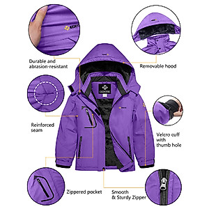 GEMYSE Girl's Waterproof Ski Snow Jacket Fleece Windproof Winter Jacket with Hood (Purple,14/16)