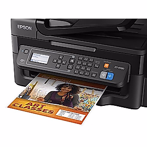 Epson WorkForce ET-4500 EcoTank Wireless Color All-in-One Supertank Printer with Scanner, Copier, Fax, Ethernet, Wi-Fi, Wi-Fi Direct, Tablet and Smartphone (iPad, iPhone, Android) Printing, Easily Refillable Ink Tanks