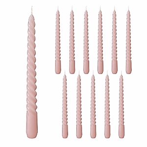 12 Piece Pale Rose Pink Twist Taper Candles, 2 Boxed Sets of 6, 4 Hours Burn Time, Paraffin Wax, 7.75 Inches