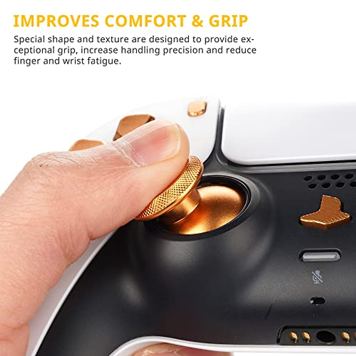 Avericht Metal ABXY Buttons Dpad Thumbsticks for PS5 Controller, Metal Aluminum Bullet Buttons & Dpad & Analog Stick Replacement Kit for PS5 Controller (Gold)