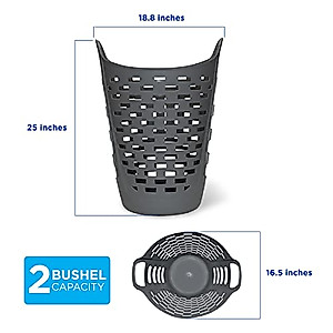 Clorox Flexible Laundry Basket - Tall Plastic Hamper for Clothes, Bedroom, and Storage - Portable Round Bin with Carry Handles, 2 Bushel, Grey