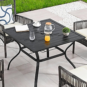 PatioFestival Patio Dining Set 5 Pieces Outdoor Furniture Sets Outside Metal Square Table Wicker Chairs with Galvanized Steel Frame Beige Cushion