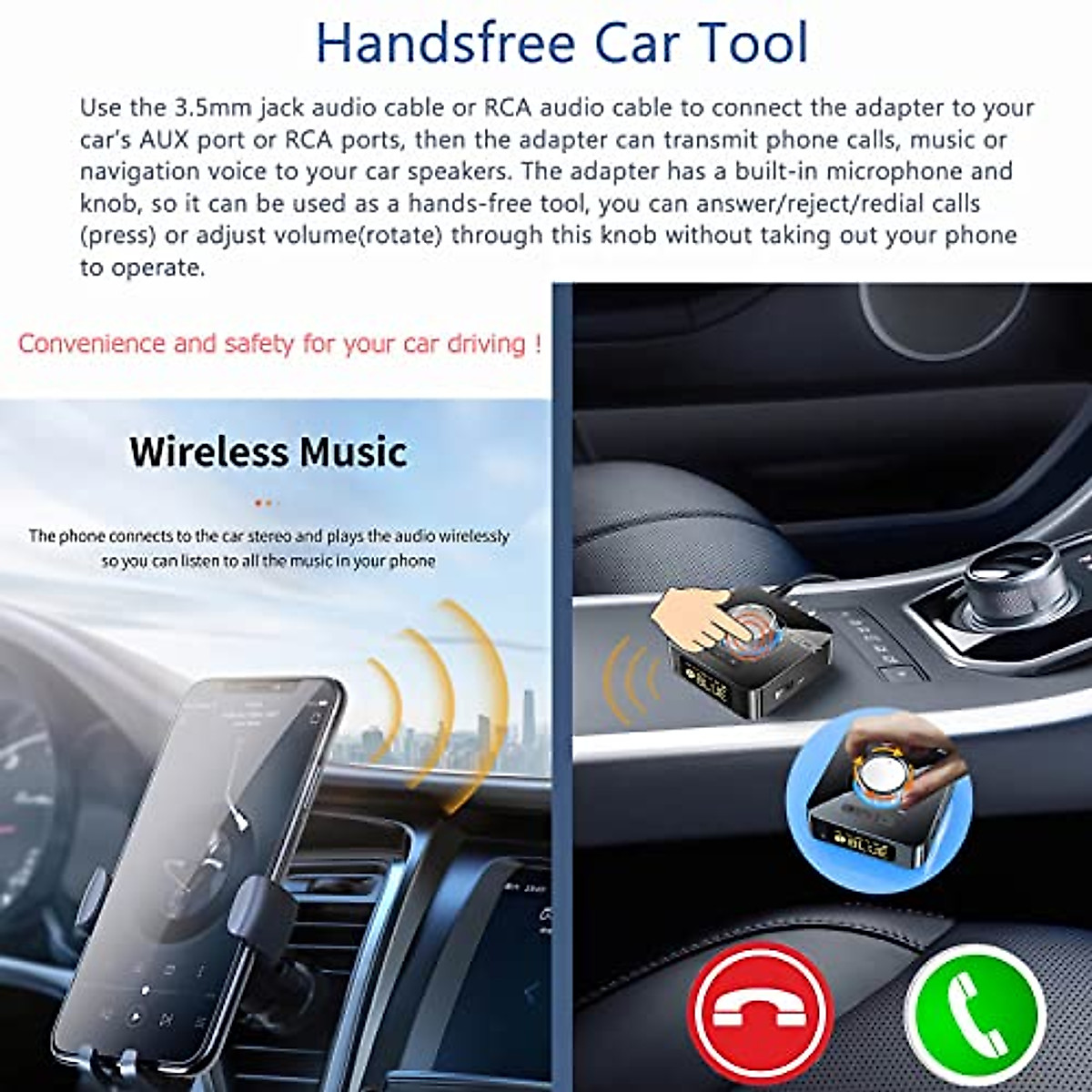 EMUTECK Bluetooth 5.0 Audio Adapter, 5-in-1 Wireless Transmitter Receiver for Car TV CD PC Home Stereo, USB to AUX 3.5mm RCA Receiver, Micro SD Card MP3 Player Transmitter for Headphones Speaker