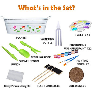 Paint & Plant Flower Kids Gardening Kit - Kids Plant Growing Kit for Girls Boys Ages 4 5 6 7 8 9 10 - STEM Arts & Crafts Kid Garden Set - Grow Your Own Zinnia, Marigold & Daisy Flowers Set
