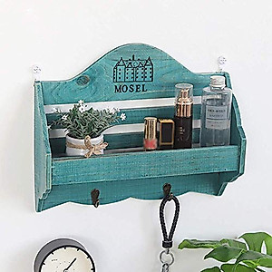 PIBM Stylish Simplicity Shelf Wall Mounted Floating Rack Shelves Retro Solid Wood Hook up Key Storage Multifunction Living Room Clothing Store, a , 33x10x28cm