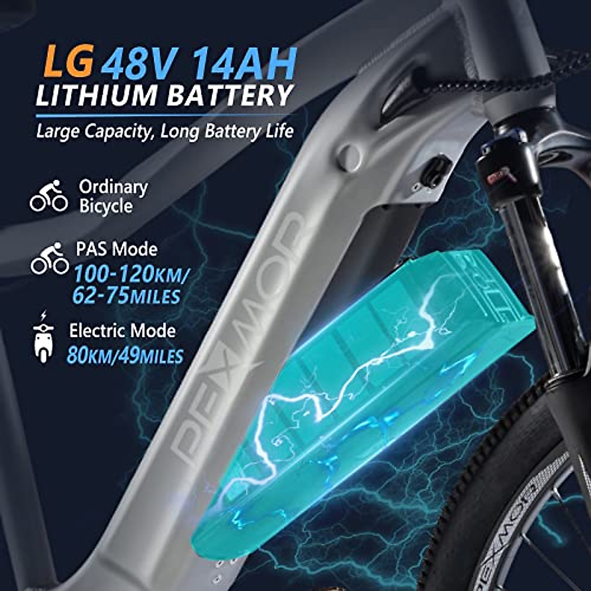 PEXMOR Electric Bike for Adults, 750W BAFANG Motor Ebike 32MPH Adult Electric Bicycle 48V 14AH LG Battery, 27.5" Electric Mountain Bike 7 Speed Gears Lockable Fork City Commuter E-Bike,UL Certified