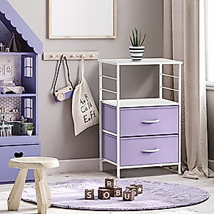 Sorbus Kids Dresser with 8 Drawers and 2 Drawer Nightstand Bundle - Matching Furniture Set - Storage Unit Organizer Chests for Clothing - Bedroom, Kids Rooms, Nursery, & Closet (Purple)