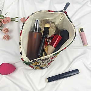 GUTGNK Women's Cosmetic Bag, Corduroy Cosmetic Bag Retro Flowers Travel Cosmetic Bag Small Cosmetic Bag Skin Care Cosmetic Change and Wash Handy Bag Zipper Organizer