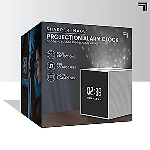 Sharper Image Projection Alarm Clock with Soothing Sounds and Relaxing Visuals, 4 Projections & 10 Soothing Soundscapes, Full-Function Digital Alarm Clock, Project Color-Changing Stars