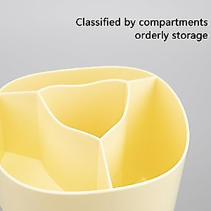 Zyners Rotating Pen Pencil Holder 360-Degree with Drawer, 5 Compartments Desk Stationary Cosmetic Makeup Brushes Holder for Dressing Table, Home, Office, Desktop(Yellow)