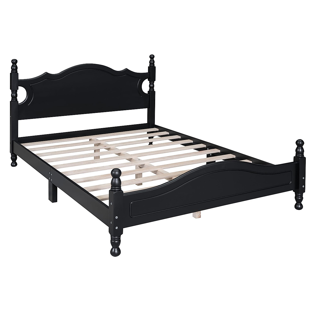Harper & Bright Designs Full Size Platform Bed with Headboard, Retro Style Full Size Bed Frame, Full Wood Bed Frame with Slat Support for Bedroom, No Box Spring Needed (Black)