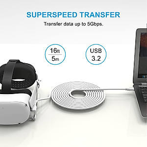 BUSQUEDA USB 3.2 Link Cable 16 FT for Meta Quest 3 and PC/Steam VR｜Data Transfer& Fast Charging Oculus Quest 2 Cable (Black)