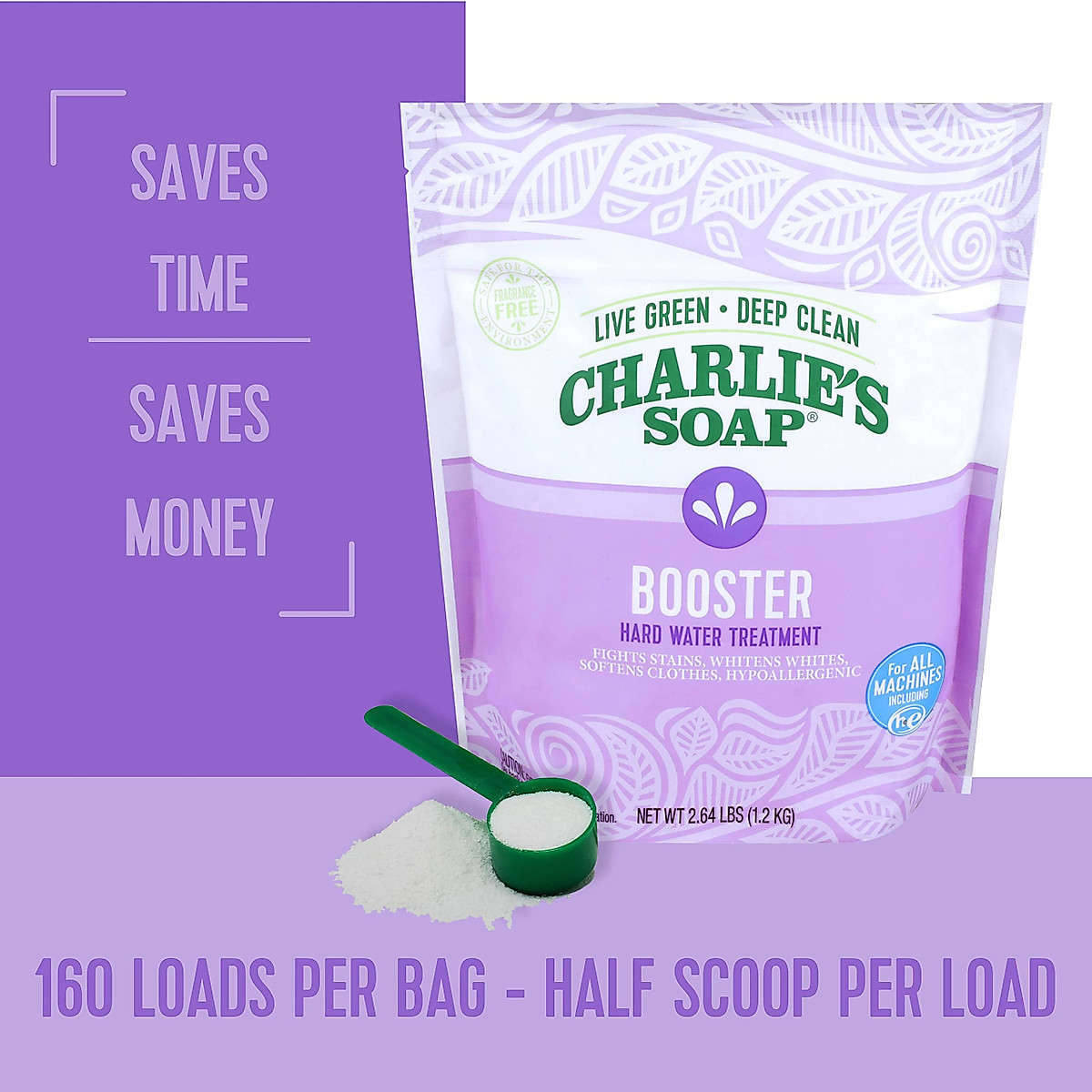 Charlie's Soap Booster & Hard Water Treatment (2.64 Lbs, 2 Pack) Natural Powdered Water Softener and Laundry Booster – Safe and Effective