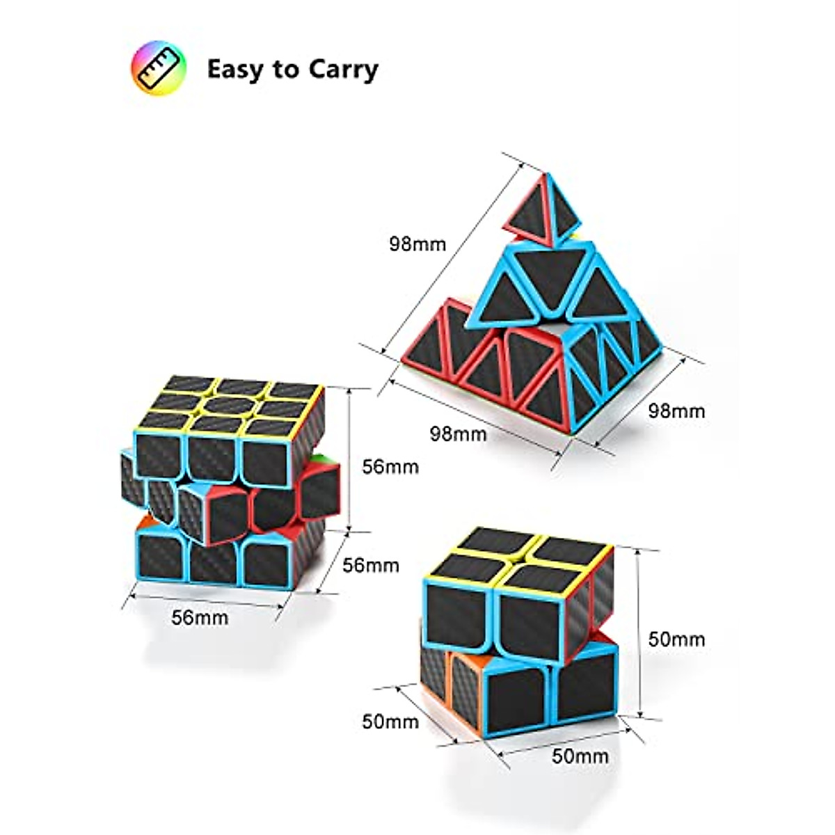 Vdealen Speed Cube Set, 2x2x2 3x3x3 Pyramid Magic Cube Set, Puzzle Cube Toys Birthday Party Christmas Stocking Stuffers Gift for Kids Teens Adults(Carbon Fiber Sticker)