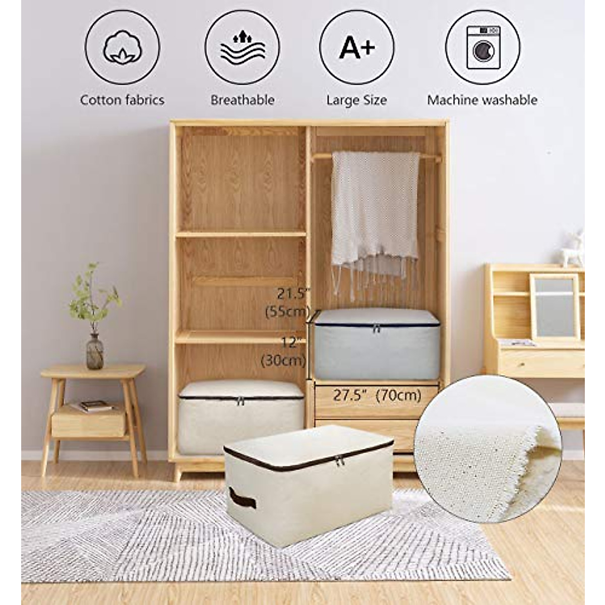 Large Canvas Soft Bedding, Garment Storage Organizer Bag for Wardrobe, Beige