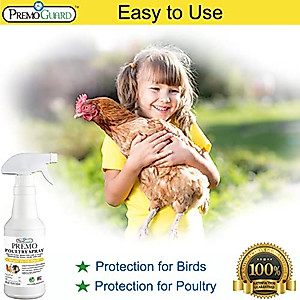 Poultry Spray by Premo Guard – Treat Mites, Fleas, Flies, and Lice – Fast Acting & Effective – Chicken, Turkey, Waterfowl, and Birds – Best Natural Protection for Control & Prevention – 32 oz