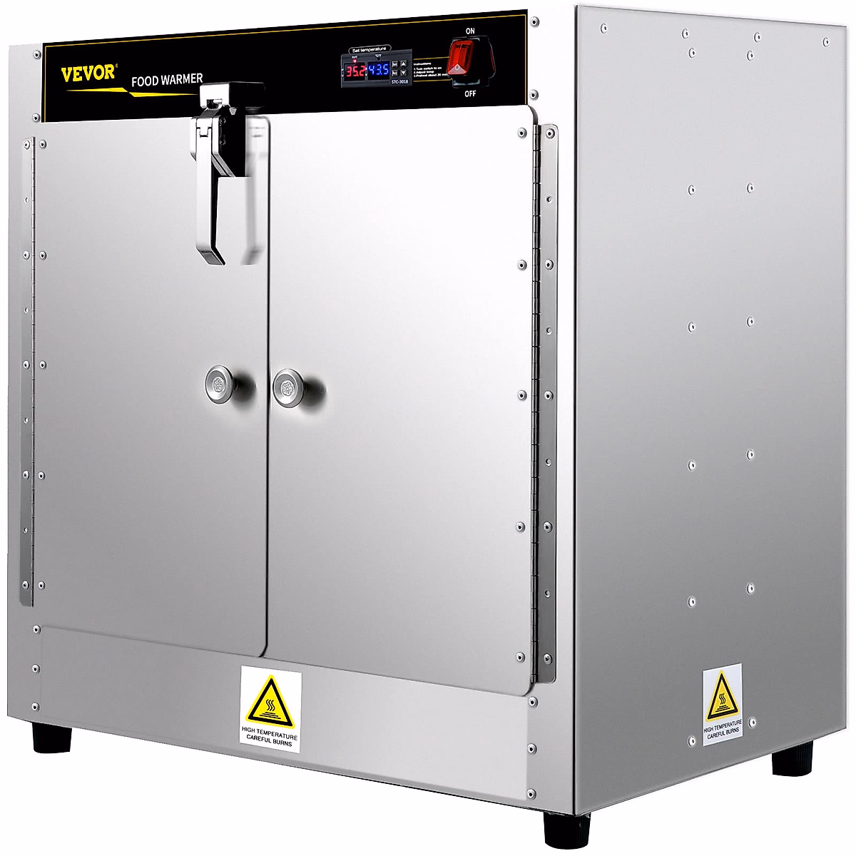 VEVOR Hot Box Food Warmer, 25"x15"x24" Concession Warmer with Water Tray, Four Disposable Catering Pans, Countertop Pizza, Patty, Pastry, Empanada, Concession Hot Food Holding Case, 110V