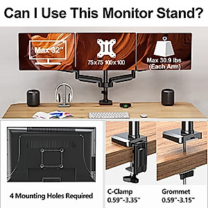 MOUNT PRO Triple Monitor Mount, 3 Monitor Desk Mount for There Screens up to 32 Inch, Full Motion Gas Spring Triple Monitor Stand, Heavy Duty Monitor Arm Hold up to 30.9lbs Each, VESA Mount, Black