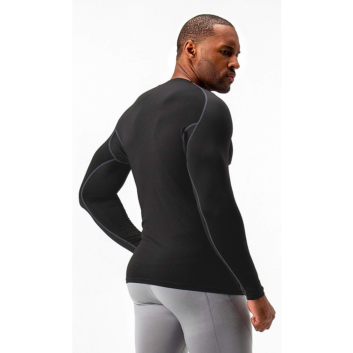DEVOPS 2 Pack Men's Thermal Long Sleeve Compression Shirts (Large, Black/Black)