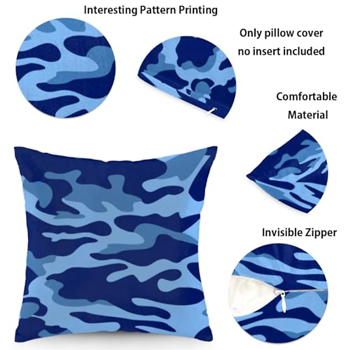 XMNYGJ Blue Camouflage Camo Throw Pillow Covers 20 x 20 Inch Decorative Square Cushion Case Soft Cozy Modern Pillowcase for Couch Sofa Bed Living Room Home Decor