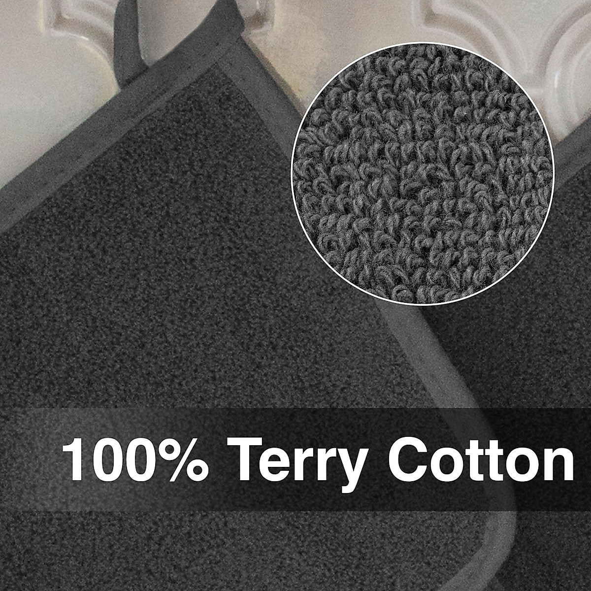 Ritz Terry 100% Cotton Potholders - Heat Resistant, Ergonomic Grip, Machine Washable - Graphite, 2-Pack