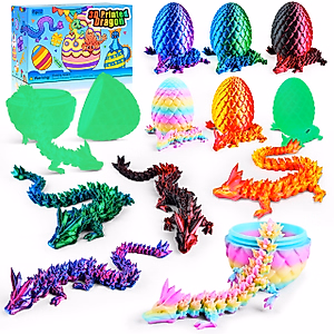 Impossmaker 6PCS 3D Printed Easter Dragon Eggs with 3D Printed Dragon Inside, Easter Basket Stuffers Mini Dragon Egg Set Articulated Crystal Dragon Fidget Toy for Adults Teens