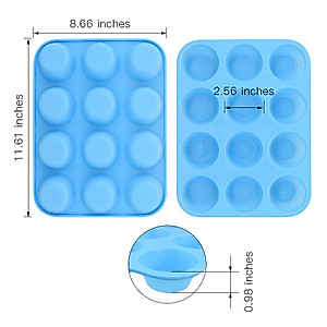 homEdge 12-Cup Silicone Muffin Pan, Pack of 3 Non-Stick Muffin Molds, Baking Pan for Cupcake, Tarts, Egg Bites-Blue