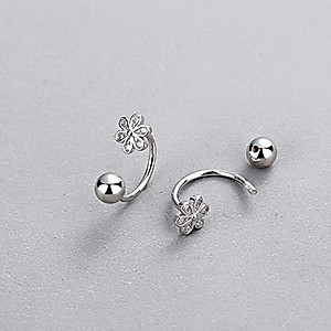 SLUYNZ 925 Sterling Silver Small Daisy Earrings Cuff for Women Flower Half Hoop Earrings Cartilage Earrings Helix Piercing Ball Studs (A-Silver)