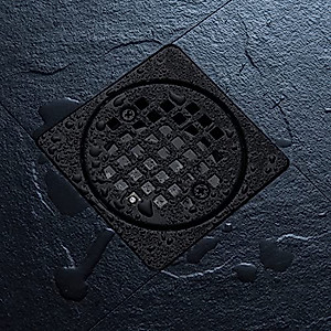 UNI-DRAIN Shower Drain Square 4 Inch with Flange, Drain Grate Kit Replacement 304 Stainless Steel Compatible with Schluter Systems kerdi Shower Drain CUPC Certification, Matte Black