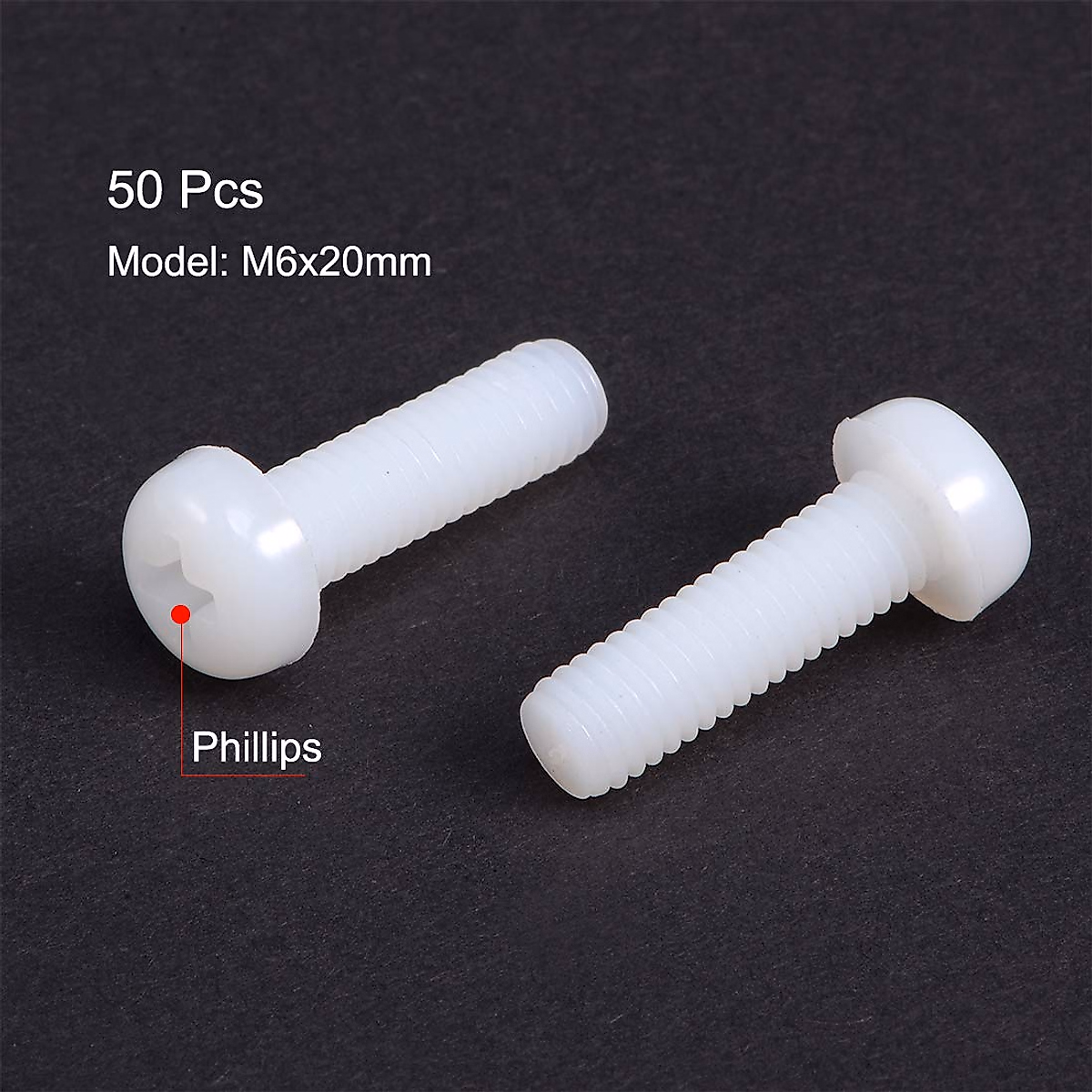 uxcell M6x20mm Threaded Nylon Phillips Cross Pan Head Machine Screws Bolts White 50Pcs