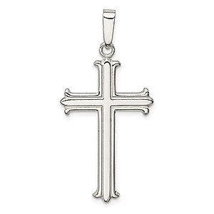Sterling Silver Polished Fleur De Lis Cross Pendant style QC8156