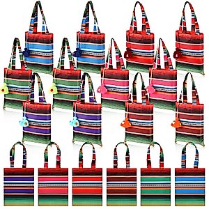 LEIFIDE 24 Pcs Mini Mexican Tote Favor Bags 10 x 8'' Mexican Bags Fiesta Mexican Candy Bags Assorted Color Gift Bags Bolsas Para Fiestas with Tassel for Mexican Cinco De Mayo Party Decoration Supplies