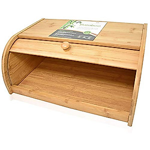 RoyalHouse Natural Bamboo Roll Top Bread Box Kitchen for Countertop Food Storage, Large, NO ASSEMBLY REQUIRED