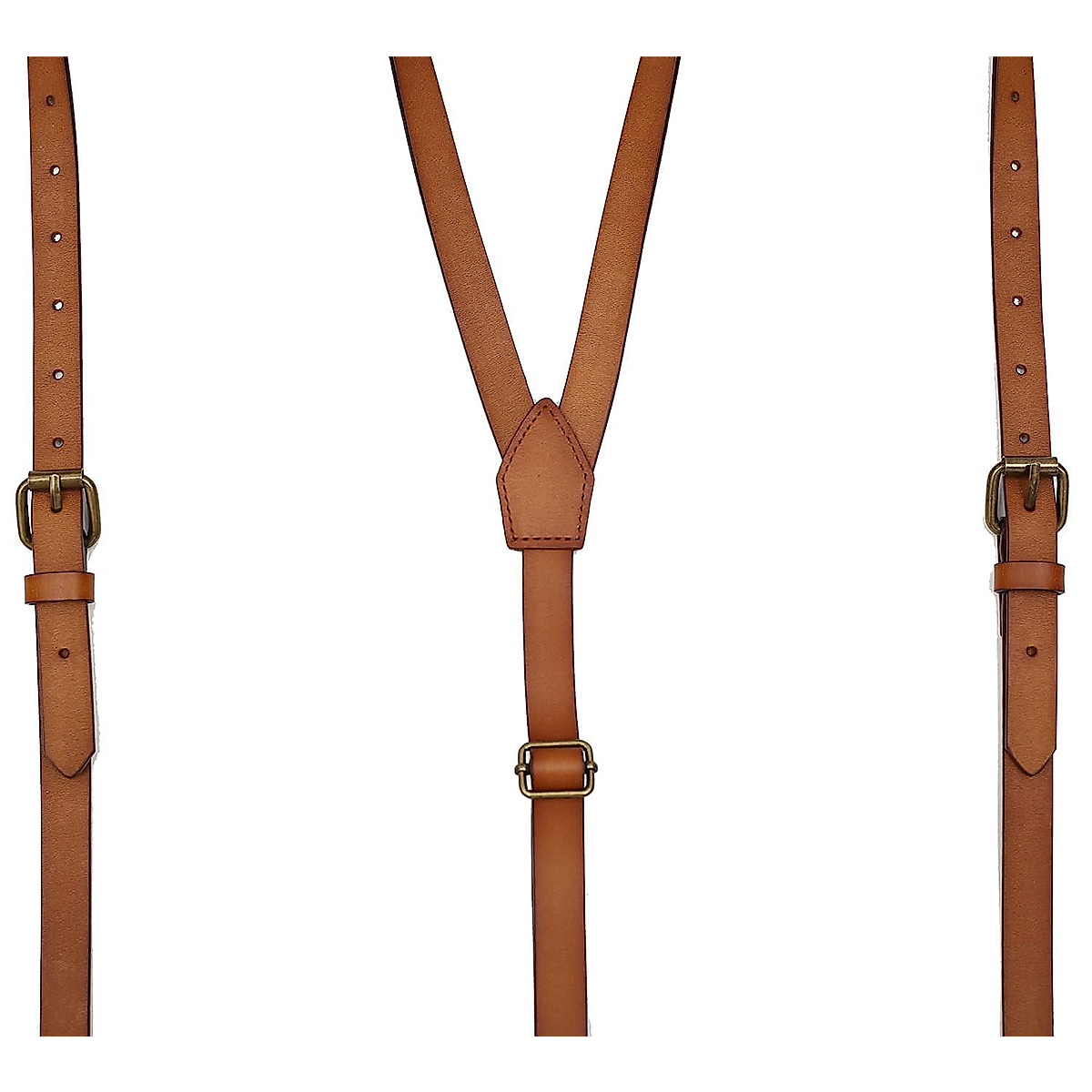 RC ROCKCOW Leather Suspenders for Men, Y Design Leather Suspenders with 3 Hooks, Adjustable Mens Suspenders Wedding & Party Essentials Groomsmen Gift Brown