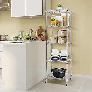Doredo 5 Tier Narrow Wire Shelving Unit with Wheels, Adjustable Narrow Metal Shelf with NSF Certified, Narrow Storage Shelves for Laundry, Garage, Kitchen, Pantry, 18" D X 24" W X 71" H, Chrome