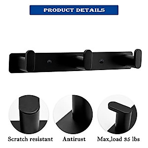 Potaosey 2-Pack Black Wall Coat Rack, Wall Mounted Coat Rack with 3 Hook,Modern Style Coat Rack Wall Mounted,Metal Coat Hooks Rail for Coat Hat Key Bathroom Bedroom Hotel Entryway