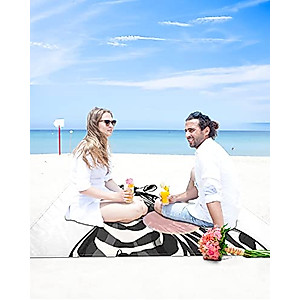 Watercolor Zebra Blowing Pink Bubbles Beach Blanket Sandproof, Beach Mat Sand Free Waterproof, Black White Animal Pure Backdrop Outdoor Picnic Blanket for Beach Party/Travel/Camping 108"x84"