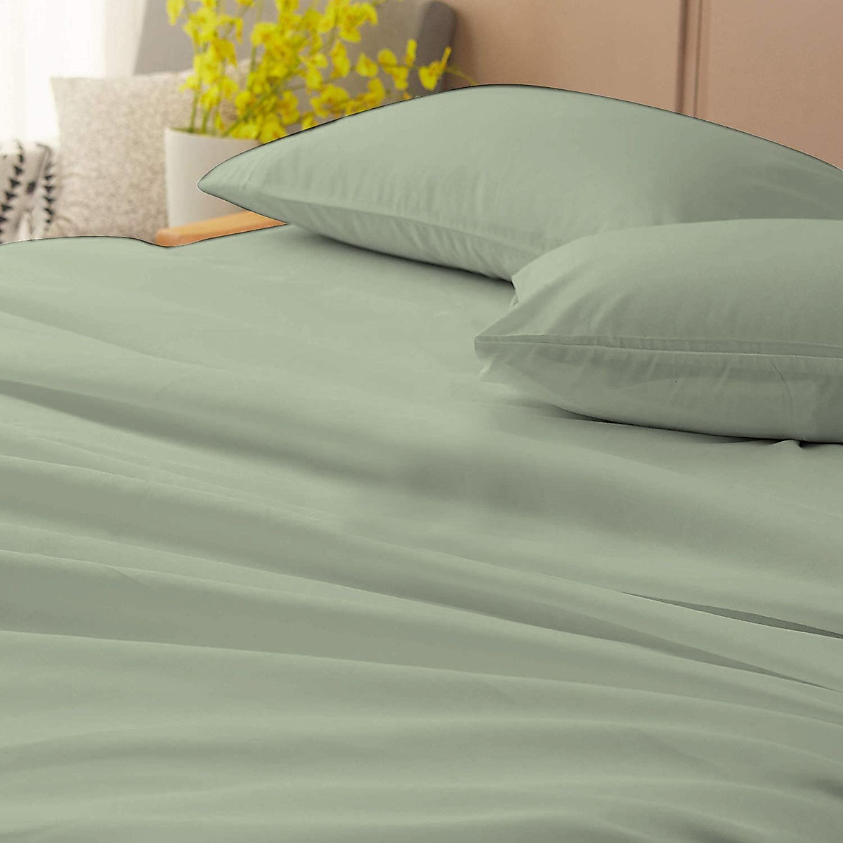 OnlineChoiceSheet Light Sage 6 Piece Bedding Sheet Set Full Size 18 Inch Deep Pocket Premium Bed Sheets 1000 Thread Count, 100% Egyptian Cotton