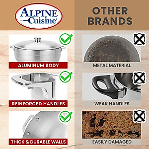 Alpine Cuisine 11-Quart Gourmet Aluminum Caldero Stock Pot, Cooking Dutch Oven Performance for Even Heat Distribution, Perfect for Serving Large & Small Groups, Riveted Handles, Commercial Grade