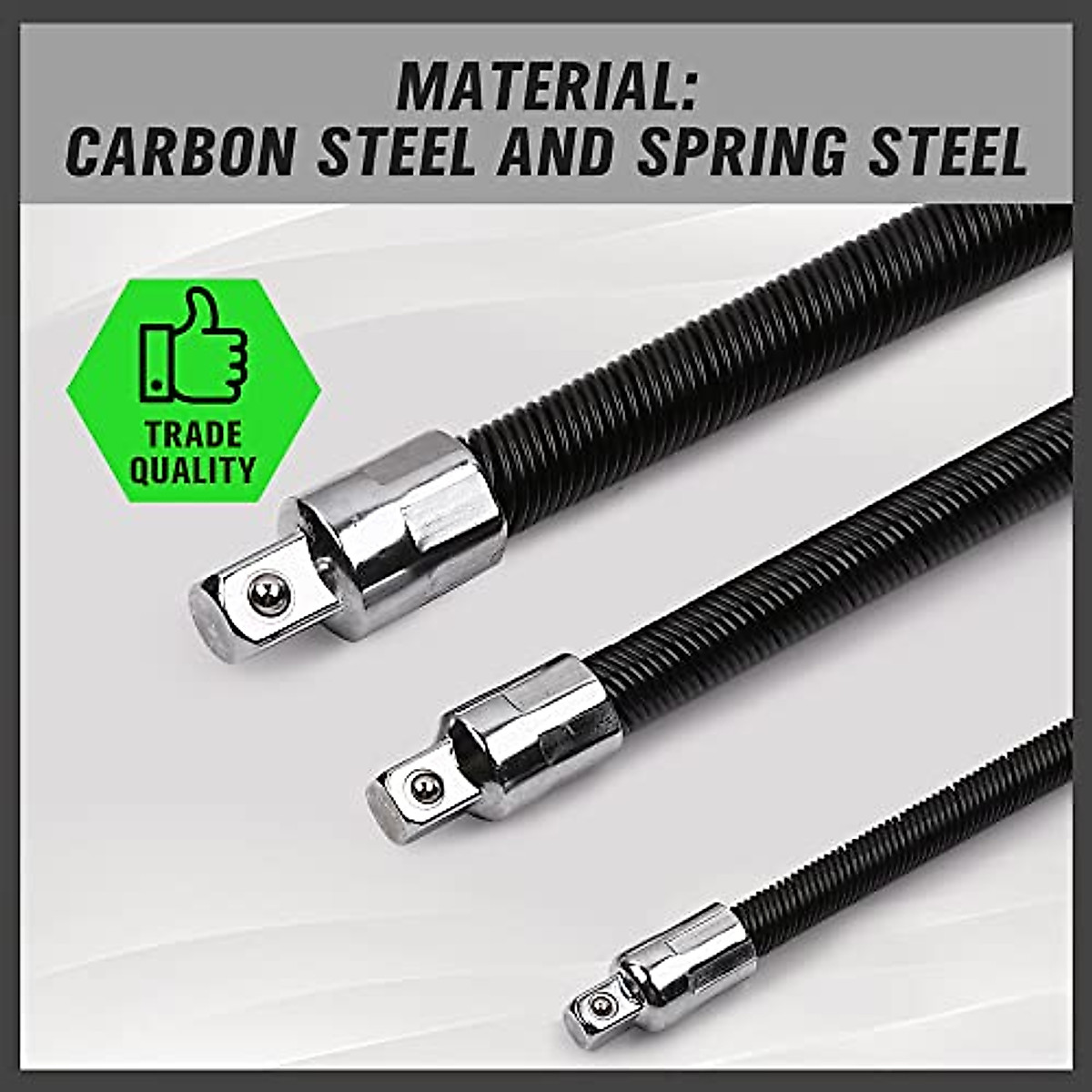 SWANLAKE 3-PIECE Flexible Socket Extension Bar Set 1/2" 1/4" 3/8" Shaft Drive 10" 8" 6"