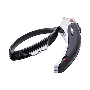 Amazon Basics Heavy Duty Retractable Utility Knife with 3-Position Locking, Ergonomic Comfort Grip Handle, 5 Replacement Blades