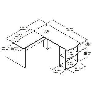 Ameriwood Home Dakota L-Shaped Desk with Bookshelves, White/Sonoma Oak